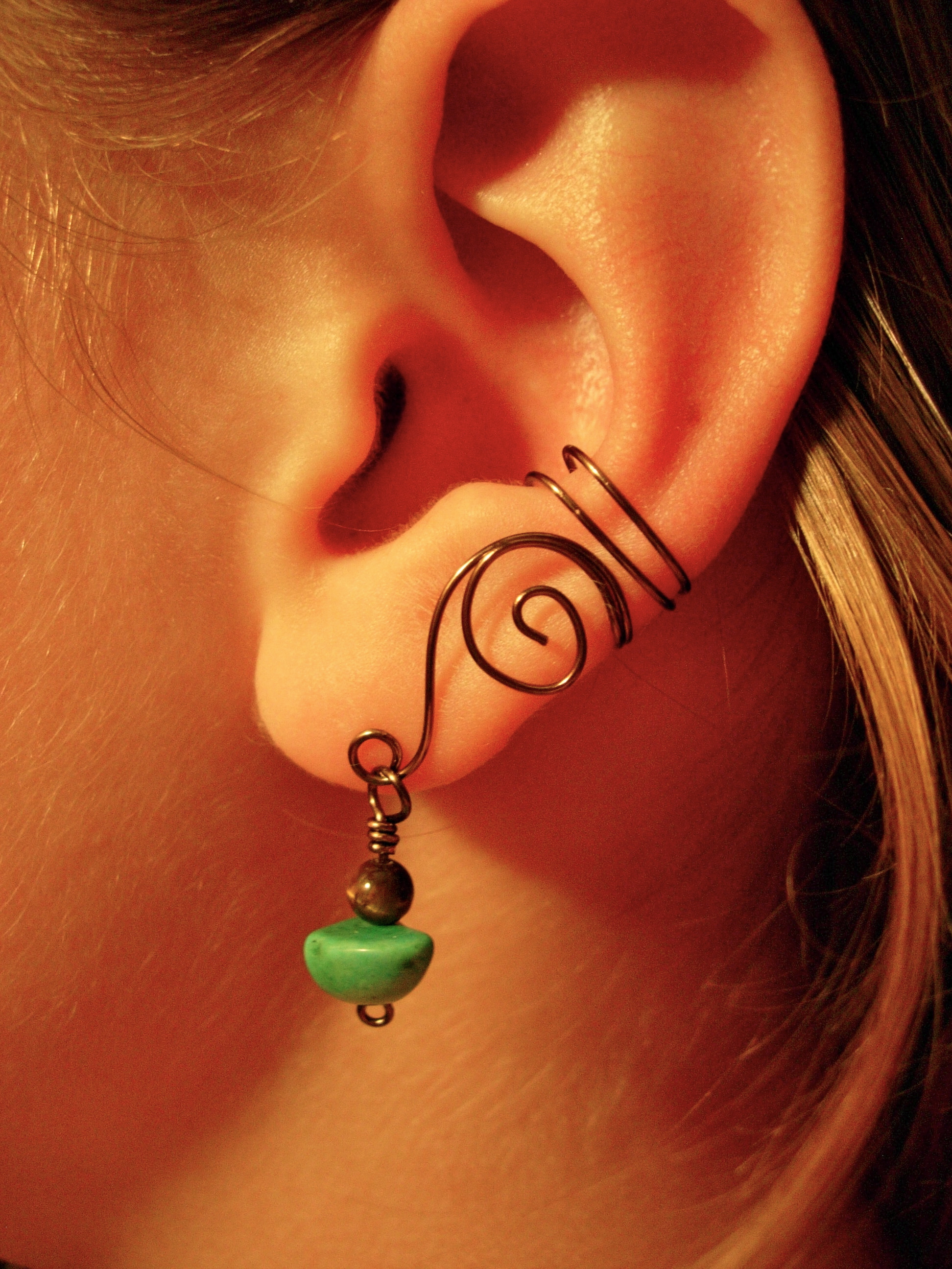 Pair Of Antique Brass Wire Ear Cuffs With Genuine Tiger Eye And ...
