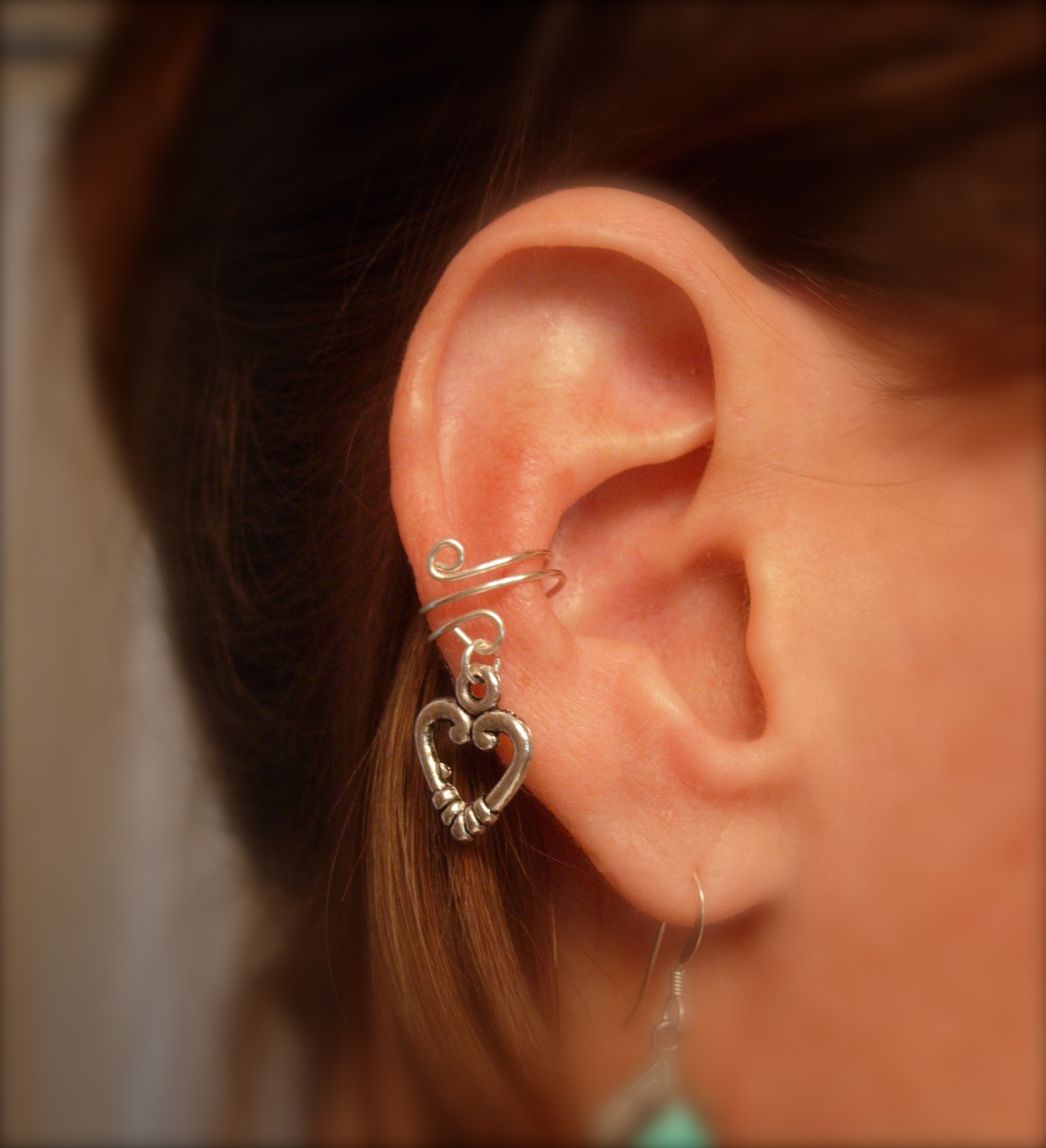 Ear Cuff, Dainty And Feminine Silver Cuff With Heart Charm on Luulla